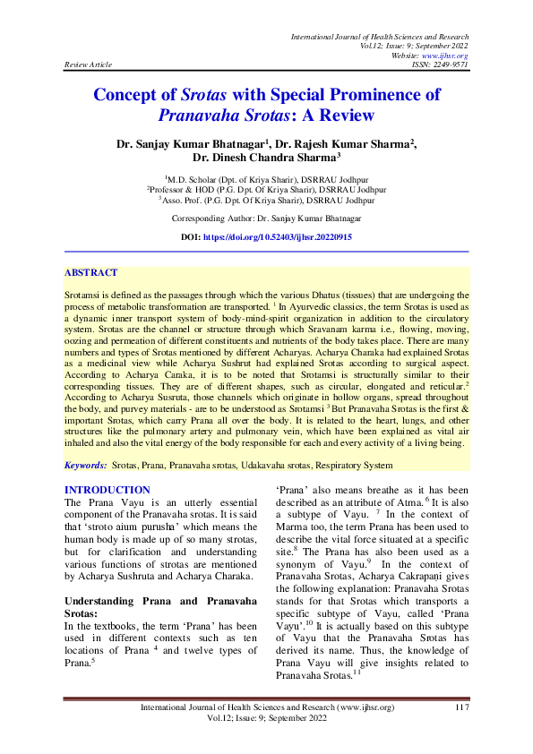 (PDF) Concept of Srotas with Special Prominence of Pranavaha Srotas: A ...
