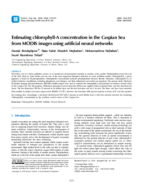 (PDF) Estimating chlorophyll-A concentration in the Caspian Sea from MODIS images using ...