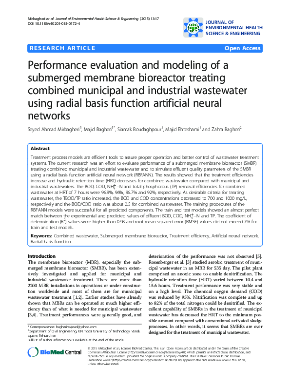 (PDF) Performance evaluation and modeling of a submerged membrane bioreactor treating combined ...