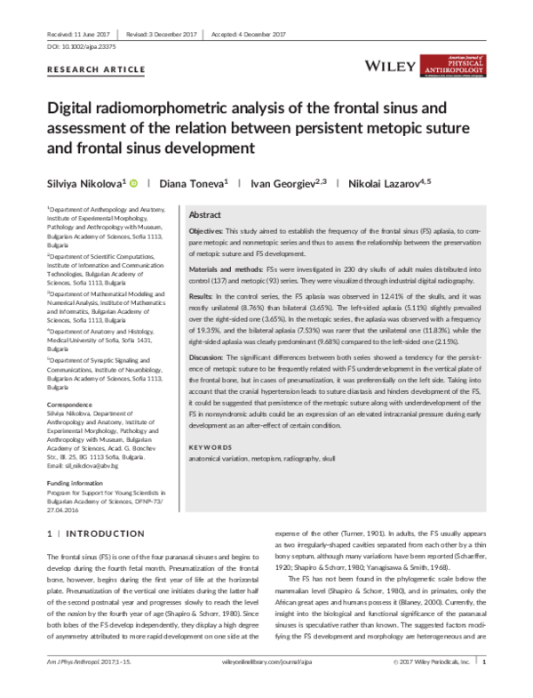 (PDF) Digital radiomorphometric analysis of the frontal sinus and ...
