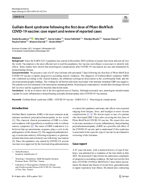 (PDF) Guillain-Barré syndrome following the first dose of Pfizer ...