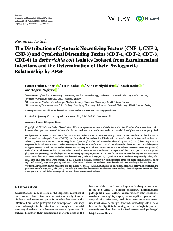 (PDF) The Distribution of Cytotoxic Necrotizing Factors (CNF-1, CNF-2, CNF-3) and Cytolethal ...
