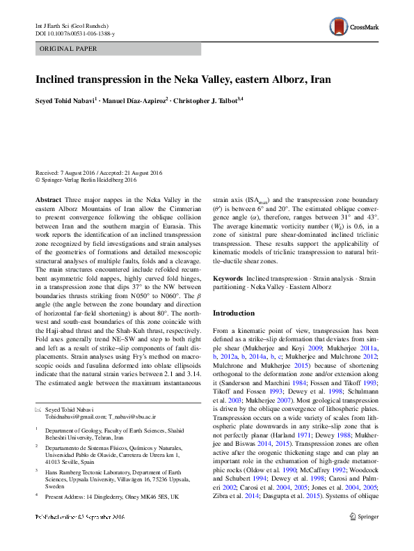 (PDF) Inclined transpression in the Neka Valley, eastern Alborz, Iran