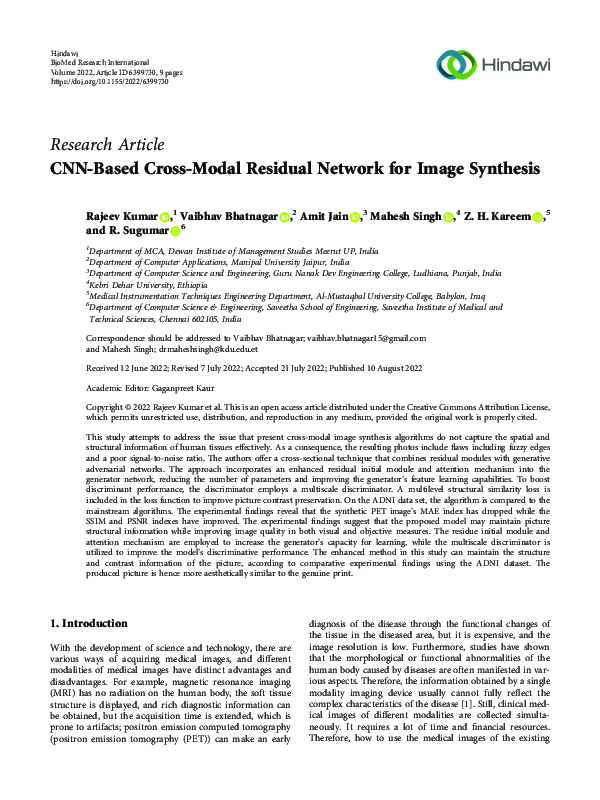 (PDF) CNN-Based Cross-Modal Residual Network for Image Synthesis
