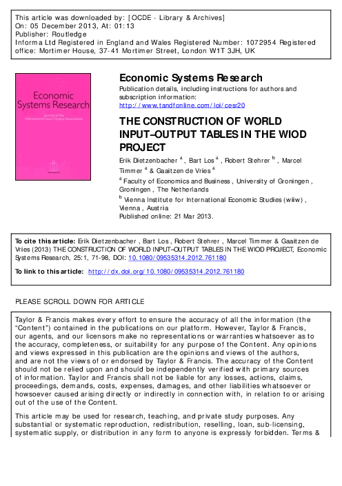 Pdf The Construction Of World Input Output Tables In The Wiod Project