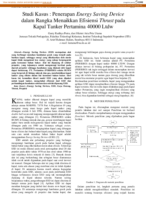 (PDF) Studi Kasus : Penerapan Energy Saving Device Dalam Rangka Menaikkan Efisiensi Thrust Pada ...