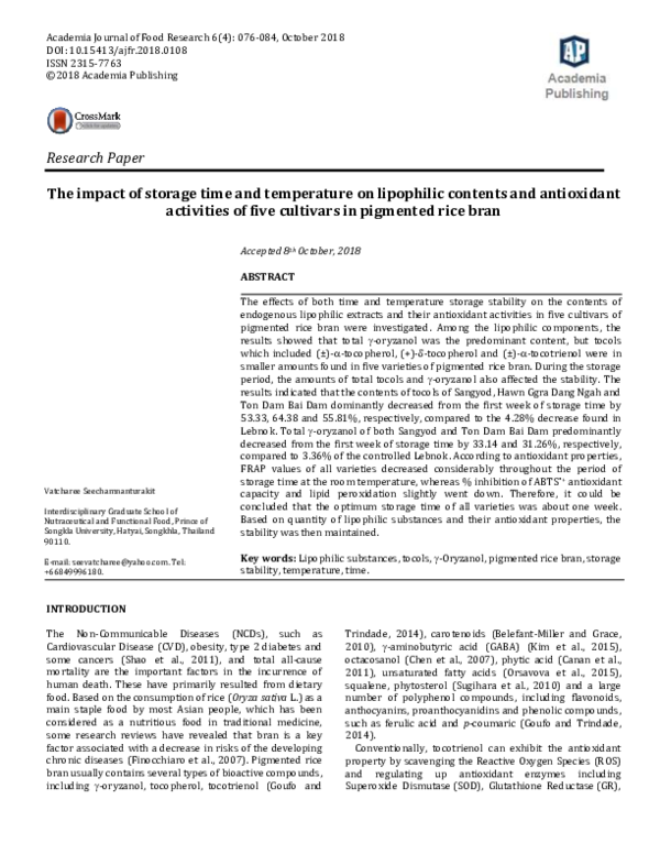 (PDF) The impact of storage time and temperature on lipophilic contents ...