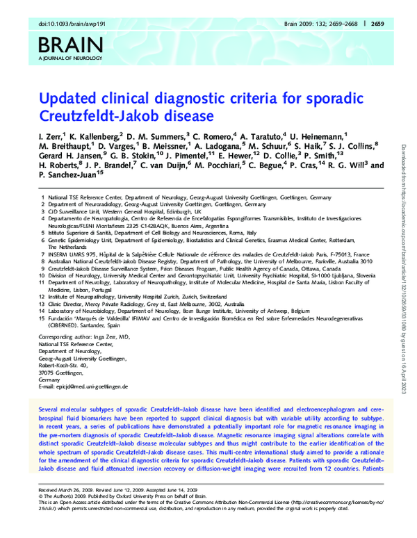 (PDF) Updated clinical diagnostic criteria for sporadic Creutzfeldt ...