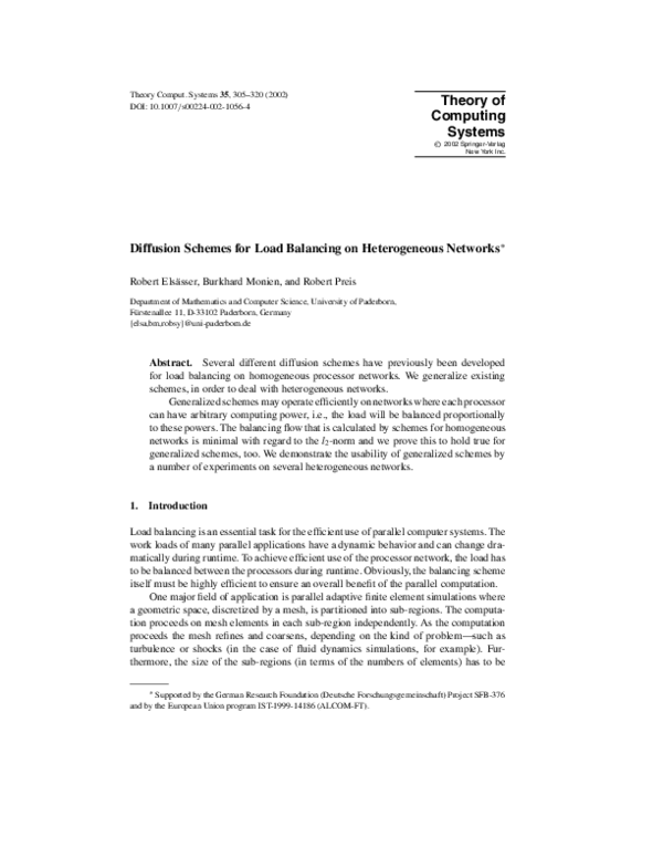 Pdf Diffusion Schemes For Load Balancing On Heterogeneous Networks