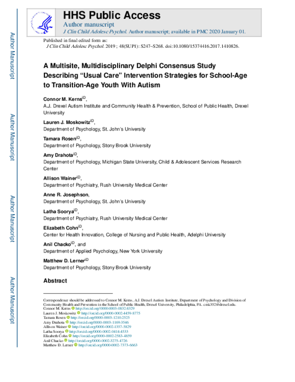 (PDF) A Multisite, Multidisciplinary Delphi Consensus Study Describing "Usual Care" Intervention ...