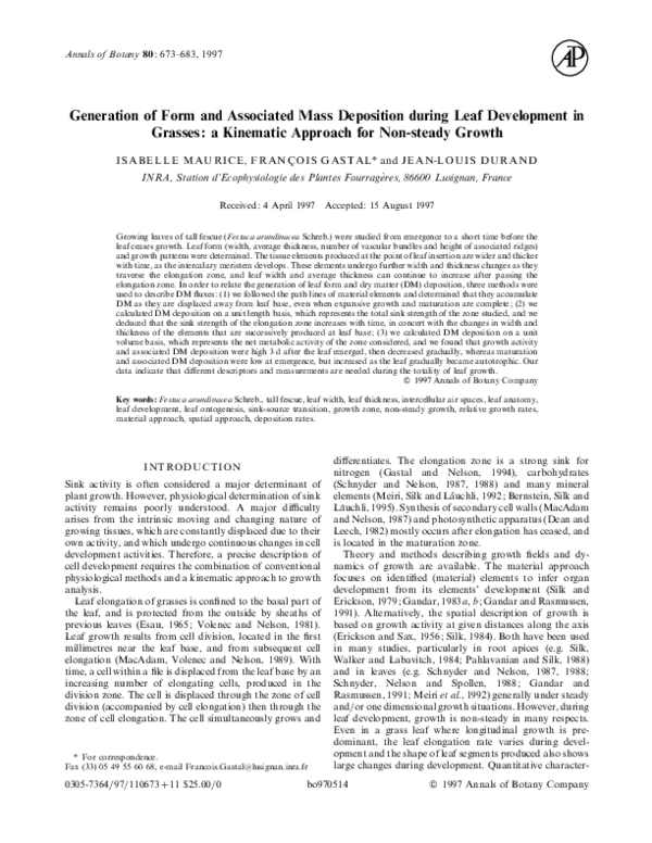 (PDF) Generation of Form and Associated Mass Deposition during Leaf ...