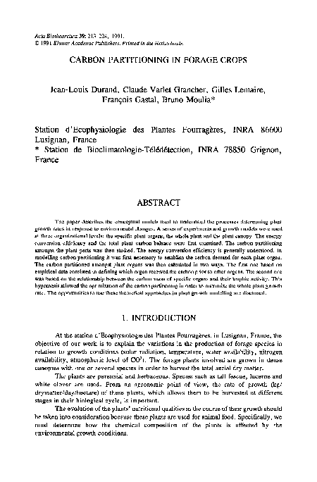 (PDF) Carbon partitioning in forage crops | Jean-Louis Durand ...