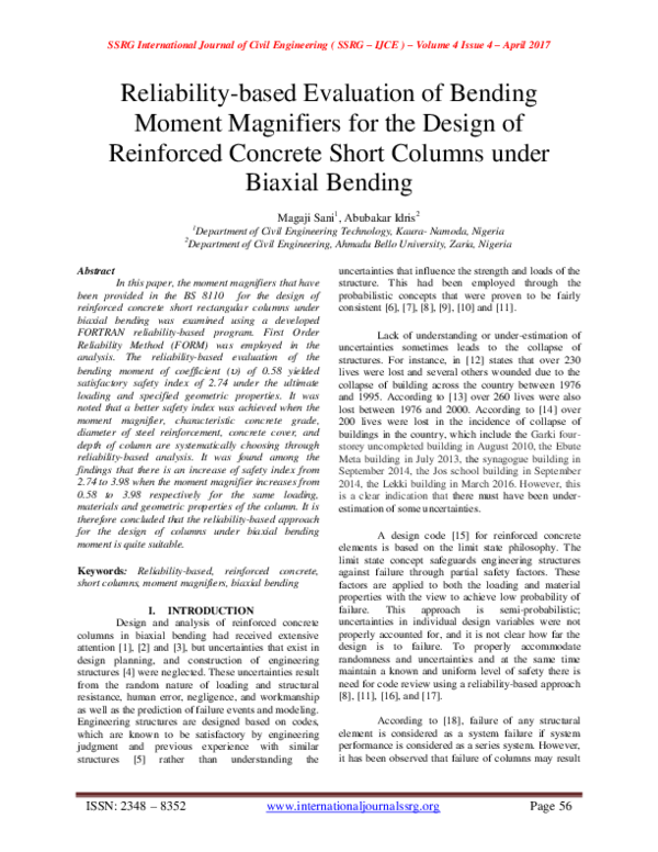 (PDF) Reliability-based Evaluation of Bending Moment Magnifiers for the Design of Reinforced ...