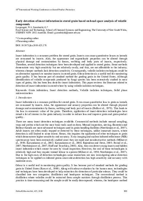 (PDF) Early detection of insect infestation in stored grain based on ...
