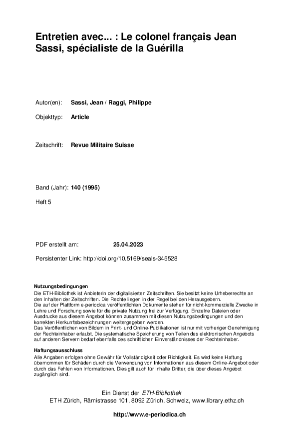(PDF) Entretien avec... : Le colonel français Jean Sassi, spécialiste ...