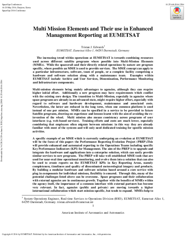 (PDF) Multi-Mission Elements and their use in Enhanced Management ...