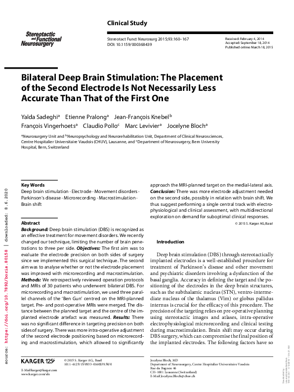 (PDF) Bilateral Deep Brain Stimulation: The Placement of the Second Electrode Is Not Necessarily ...
