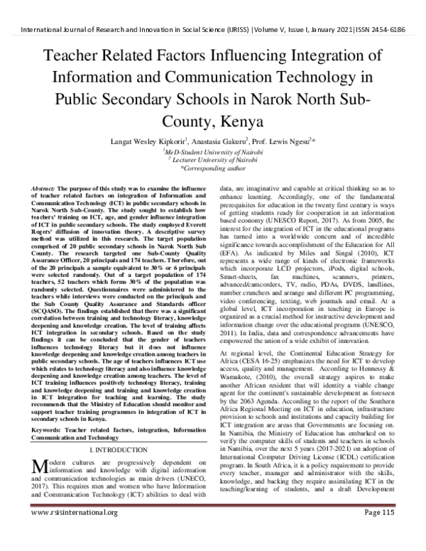 (PDF) Teacher Related Factors Influencing Integration of Information and Communication ...