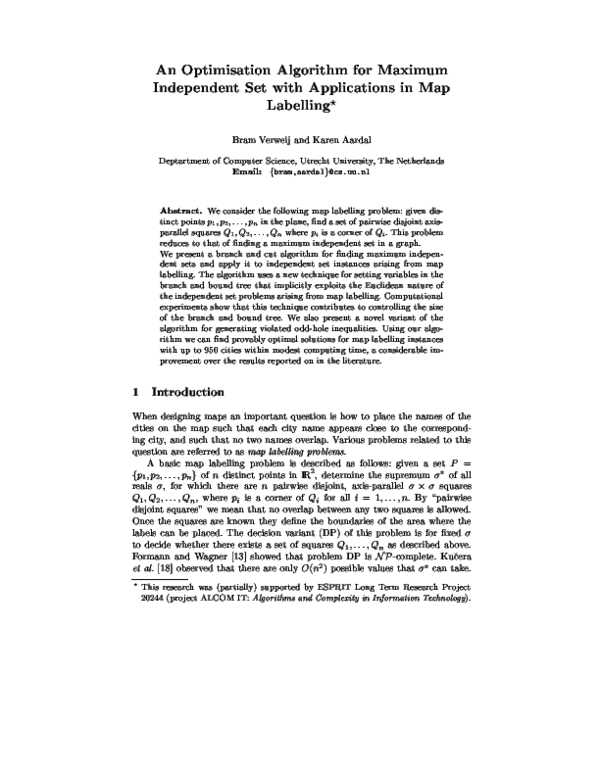 Pdf An Optimisation Algorithm For Maximum Independent Set With