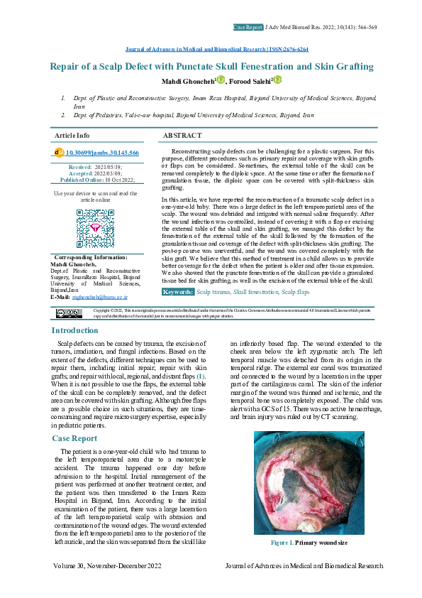 Pdf Repair Of A Scalp Defect With Punctate Skull Fenestration And