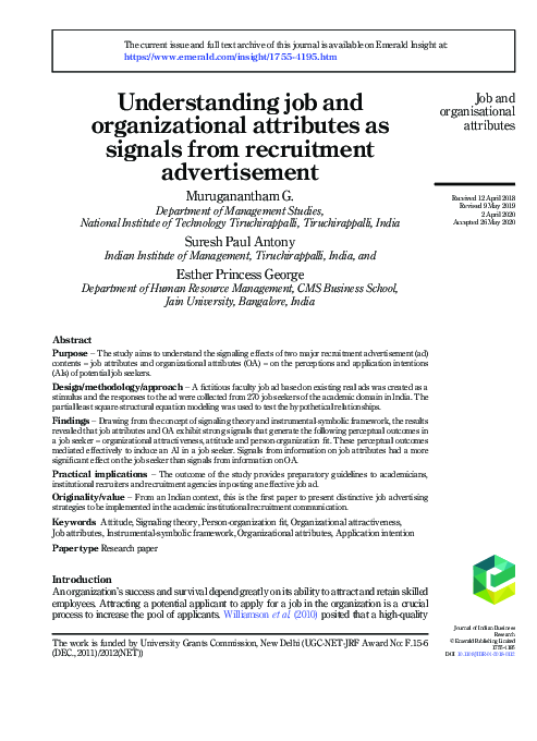 (PDF) Understanding job and organizational attributes as signals from ...