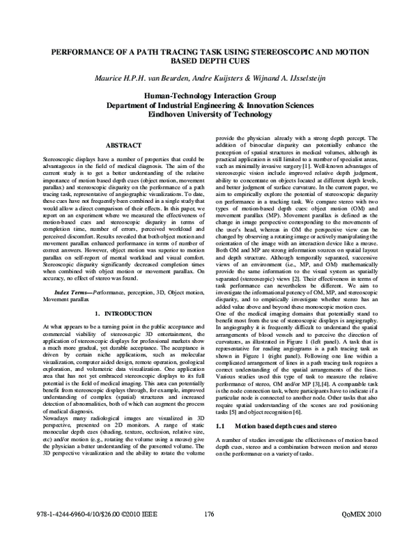 Pdf Performance Of A Path Tracing Task Using Stereoscopic And Motion Based Depth Cues