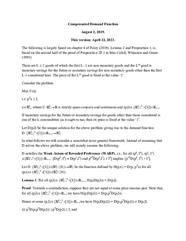 (PDF) Compensated Demand Function
