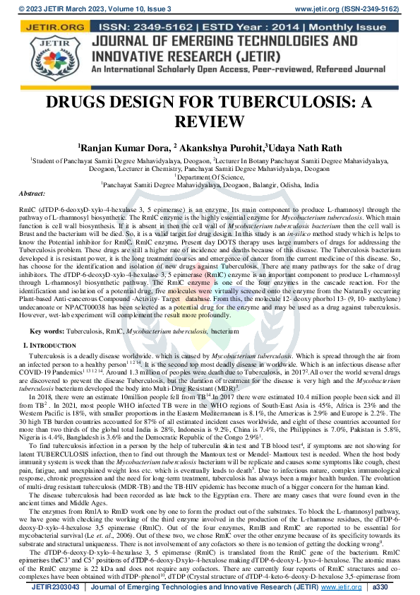 (PDF) DRUGS DESIGN FOR TUBERCULOSIS: A REVIEW