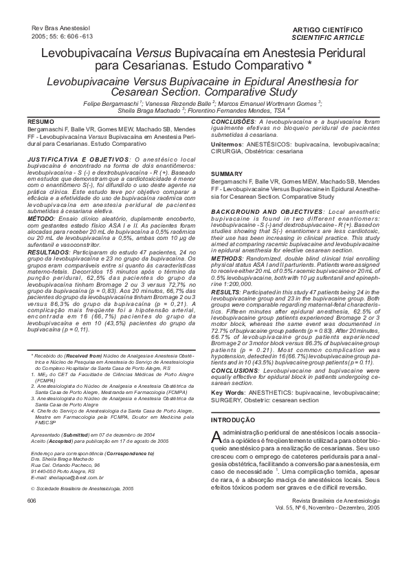 (PDF) Levobupivacaína versus bupivacaína em anestesia peridural para ...