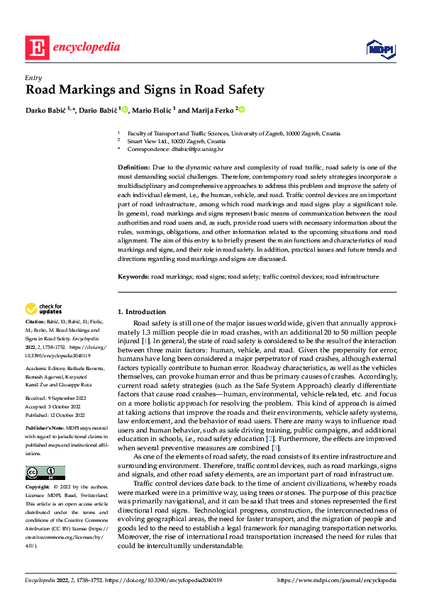 (PDF) Road Markings and Signs in Road Safety