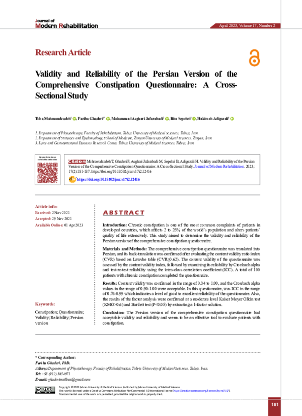 (PDF) Validity and Reliability of the Persian Version of the ...