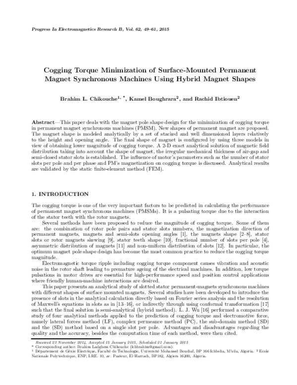 Pdf Cogging Torque Minimization Of Surface Mounted Permanent Magnet