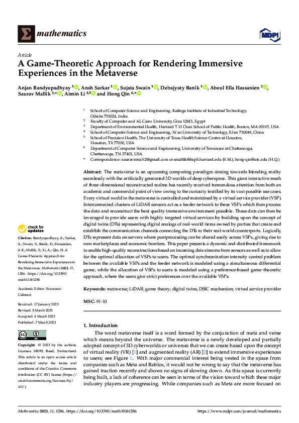 (PDF) A Game-Theoretic Approach for Rendering Immersive Experiences in the Metaverse