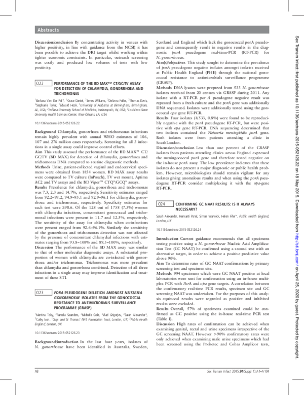 (PDF) O22 Performance of the BD max CT/GC/TV assay for detection of ...