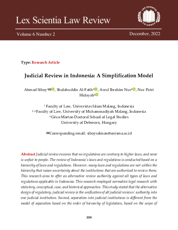 (PDF) Judicial Review in Indonesia: A Simplification Model