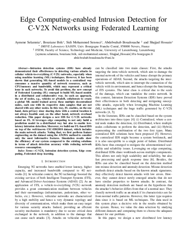(PDF) Edge Computing-enabled Intrusion Detection for C-V2X Networks using Federated Learning