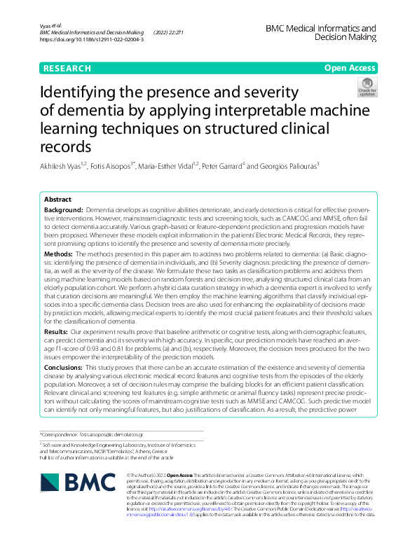 (PDF) Identifying the presence and severity of dementia by applying ...