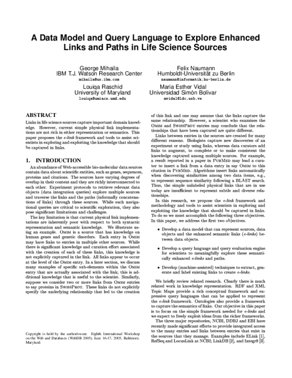 (PDF) A data model and query language to explore enhanced links and ...