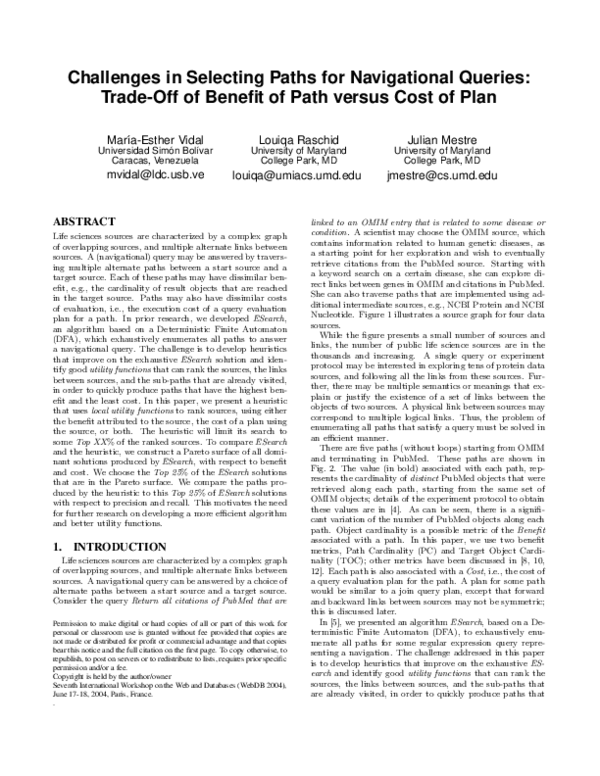 (PDF) Challenges in selecting paths for navigational queries
