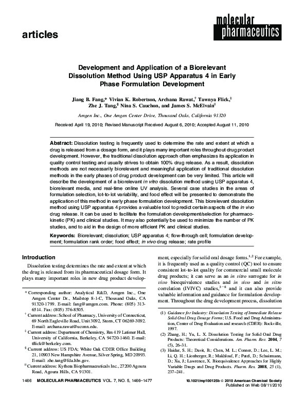 Pdf Development And Application Of A Biorelevant Dissolution Method Using Usp Apparatus 4 In