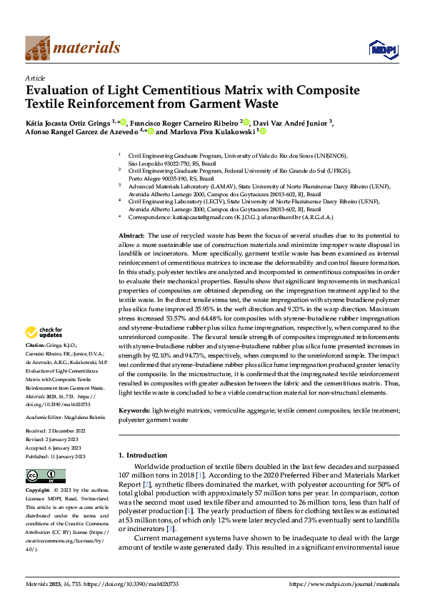 (PDF) Evaluation of Light Cementitious Matrix with Composite Textile ...
