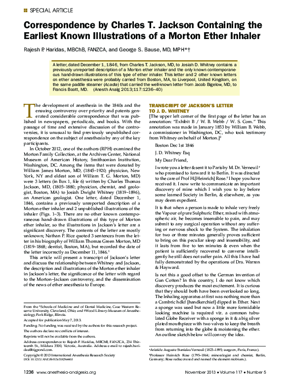 (PDF) Correspondence by Charles T. Jackson Containing the Earliest ...