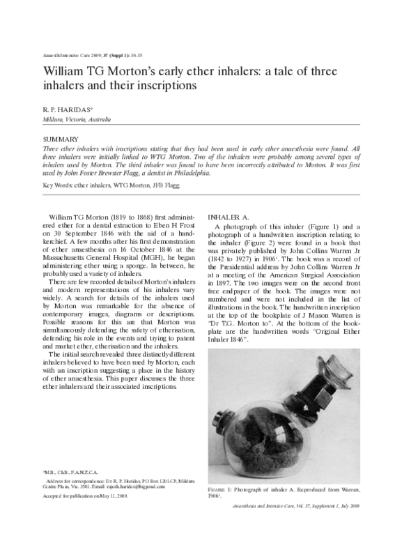 (PDF) William TG Morton's Early Ether Inhalers: A Tale of three ...