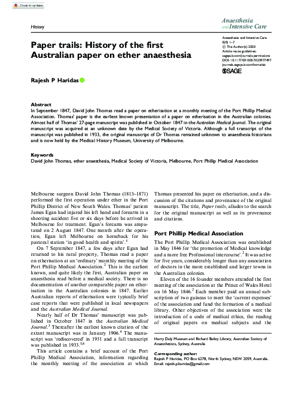 (PDF) Paper trails: History of the first Australian paper on ether ...