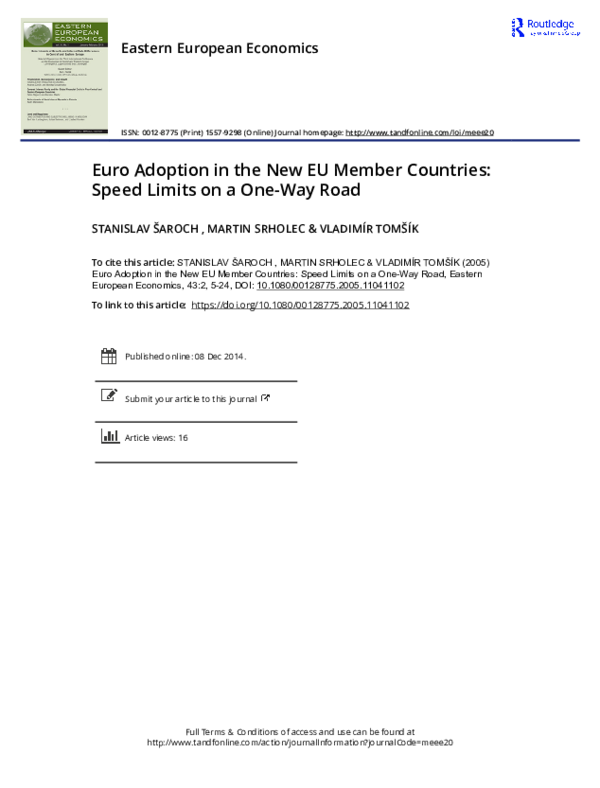 (PDF) Euro Adoption in the New EU Member Countries: Speed Limits on a ...
