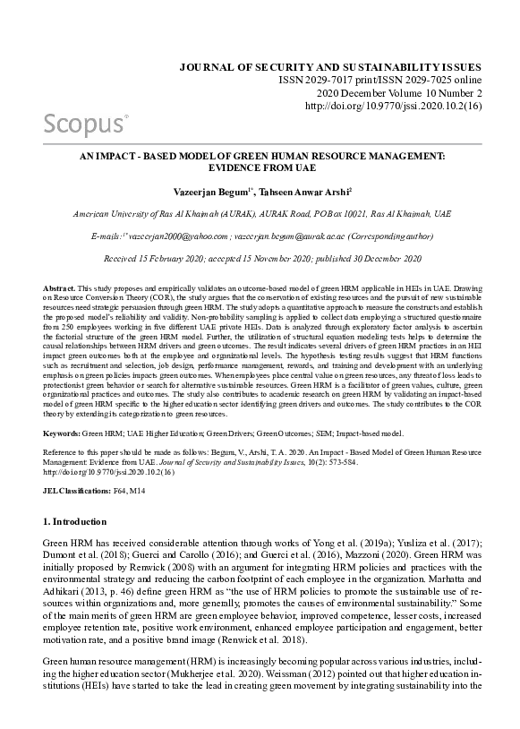 (PDF) An Impact - Based Model of Green Human Resource Management ...