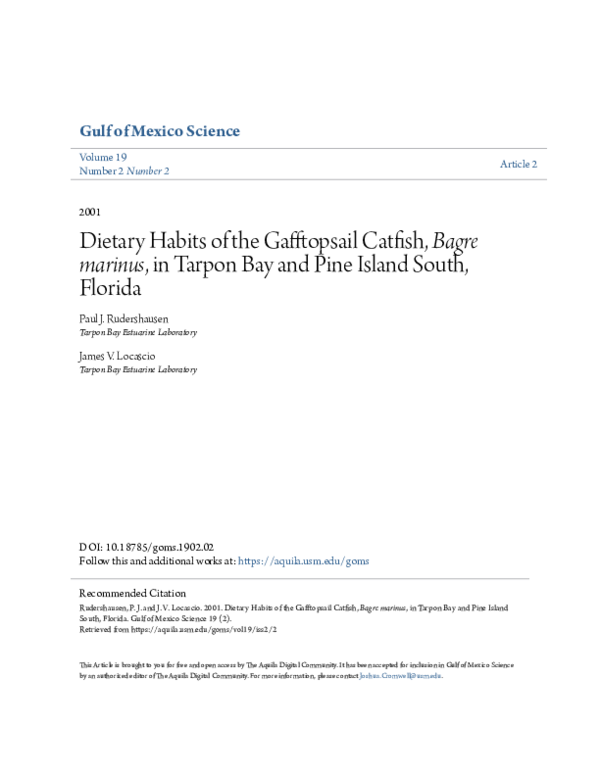 (PDF) Dietary Habits of the Gafftopsail Catfish, Bagre marinus, in ...