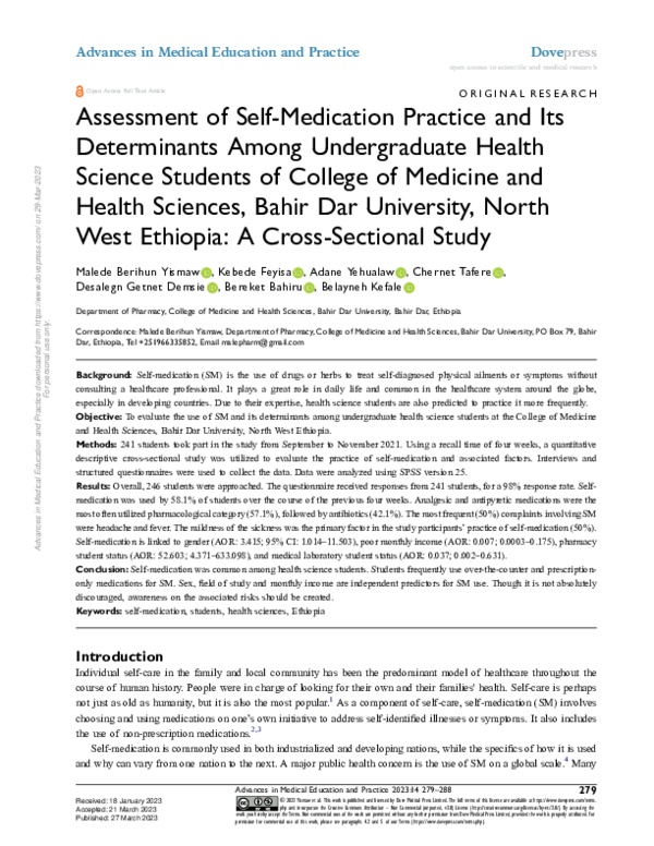 (PDF) Assessment of Self-Medication Practice and Its Determinants Among ...