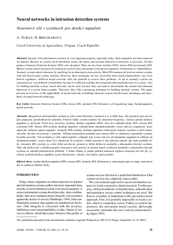 (PDF) Neural networks in intrusion detection systems