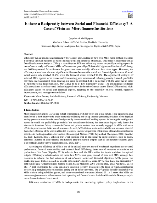 (PDF) Social and Financial Efficiency of Microfinance Institutions